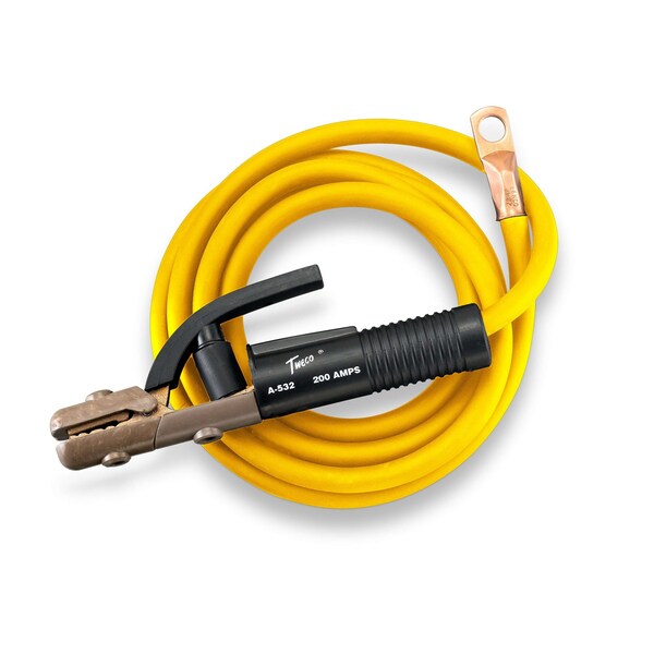 Trystar Premium Welding Cable 1/0 Yellow 10 FT Black Male 2MPC / 300A Flat-Jaw Copper Ground ...